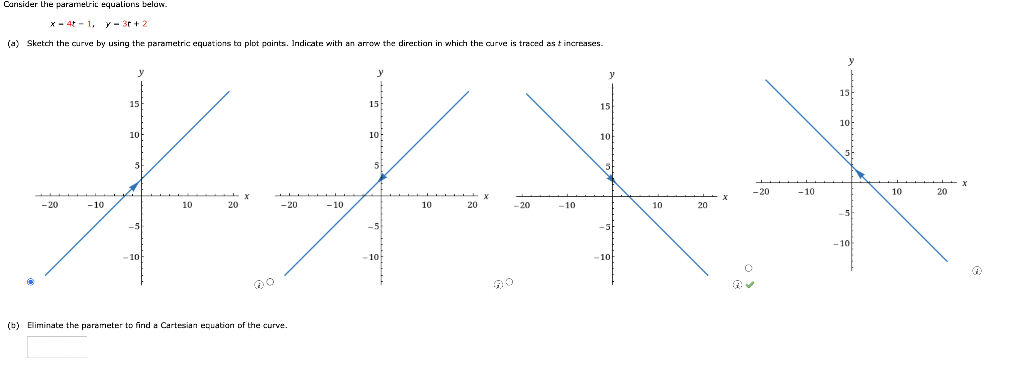 Solved Consider the parametric equations below. x = 4t − 1, | Chegg.com
