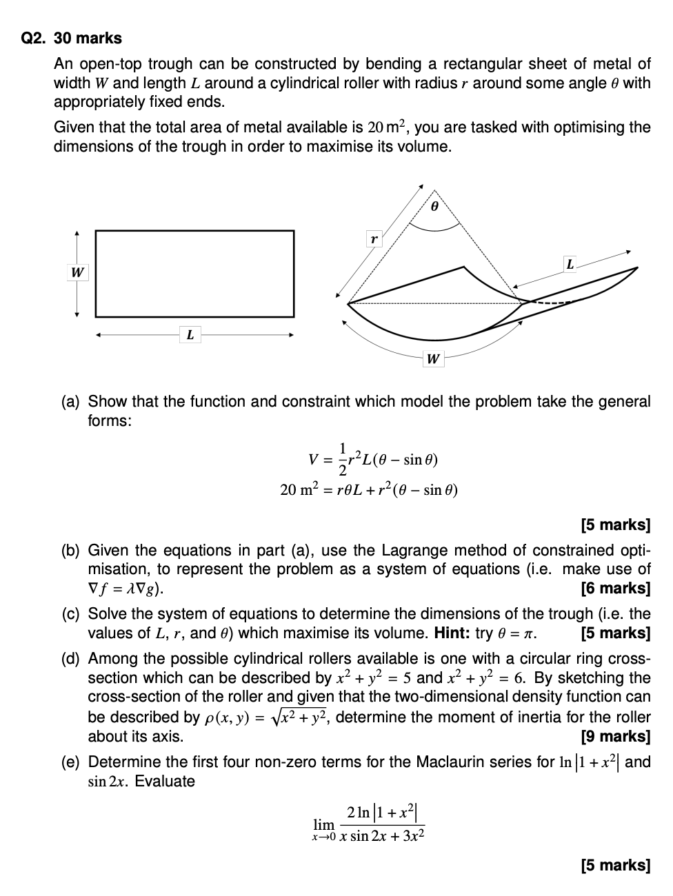 Solved Q2. 30 marks An open-top trough can be constructed by | Chegg.com