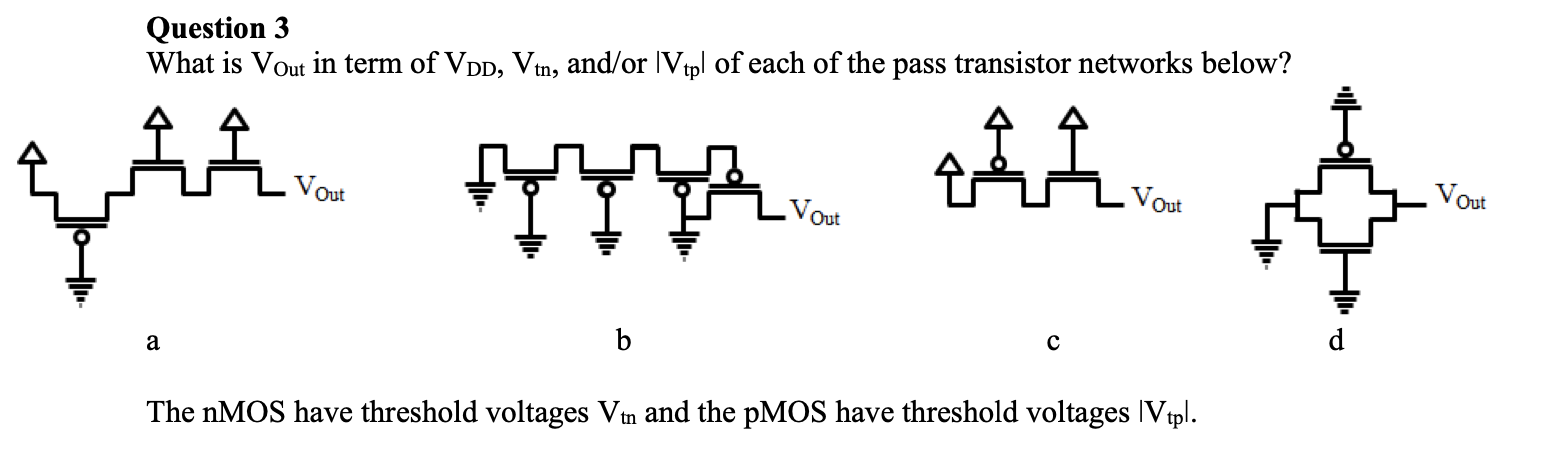 Solved Question 3 What is Vout in term of VDD,Vtn, and/or | Chegg.com