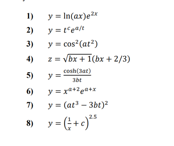 Solved PART II. Differentiation Find the derivative of the | Chegg.com