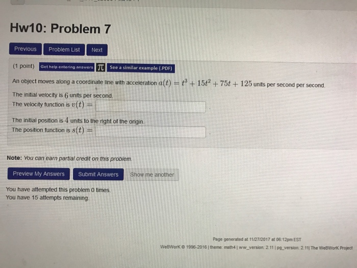 Solved Hw10: Problem 7 Previous Problem List Next Get help | Chegg.com
