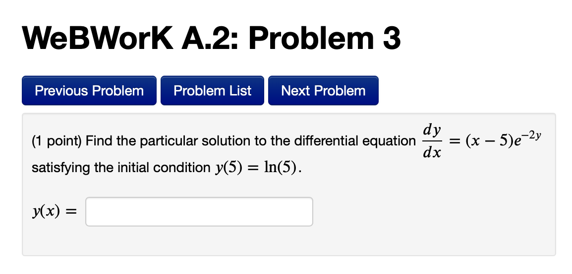 Solved (1 point) Find the particular solution to the | Chegg.com