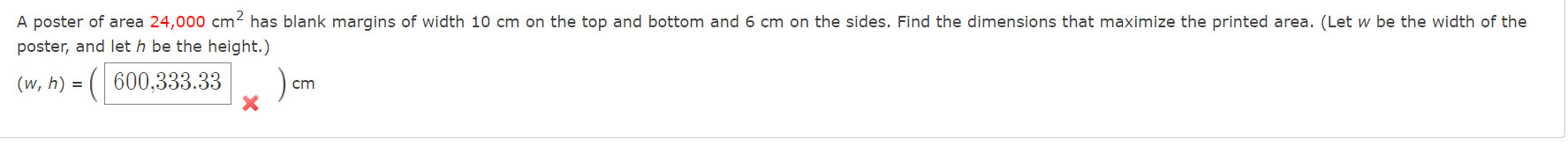 Solved A poster of area 24,000 cm2 has blank margins of | Chegg.com