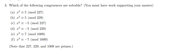 Solved 3. Which of the following congruences are solvable? | Chegg.com