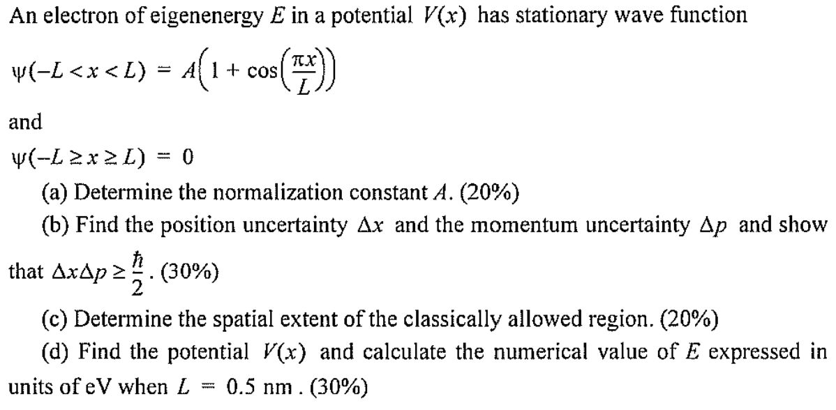 Solved An electron of eigenenergy E in a potential V(x) has | Chegg.com