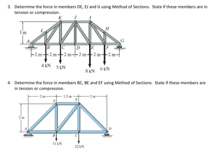 Solved 1. Determine the force in members BC, CF and EF using | Chegg.com