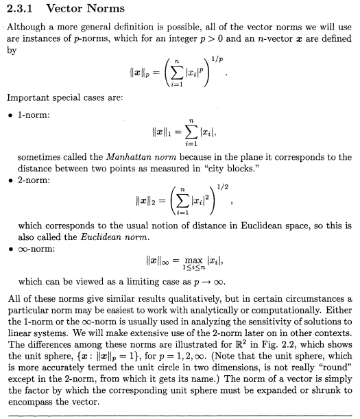 Solved 2.3.1 Vector Norms Although a more general definition | Chegg.com
