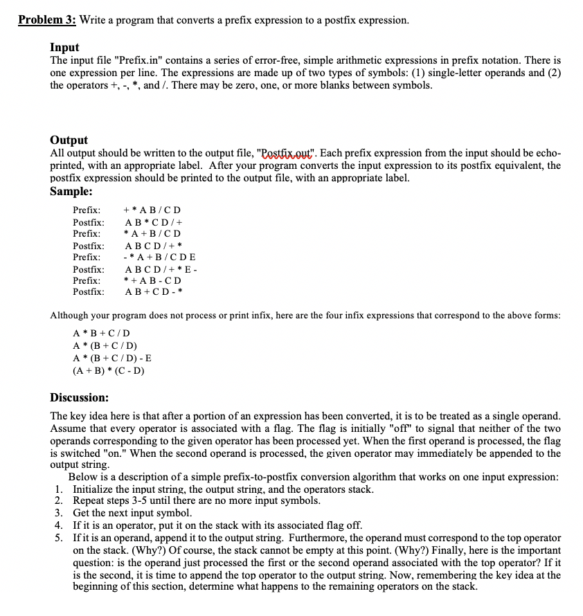 Problem 3: Write a program that converts a prefix | Chegg.com
