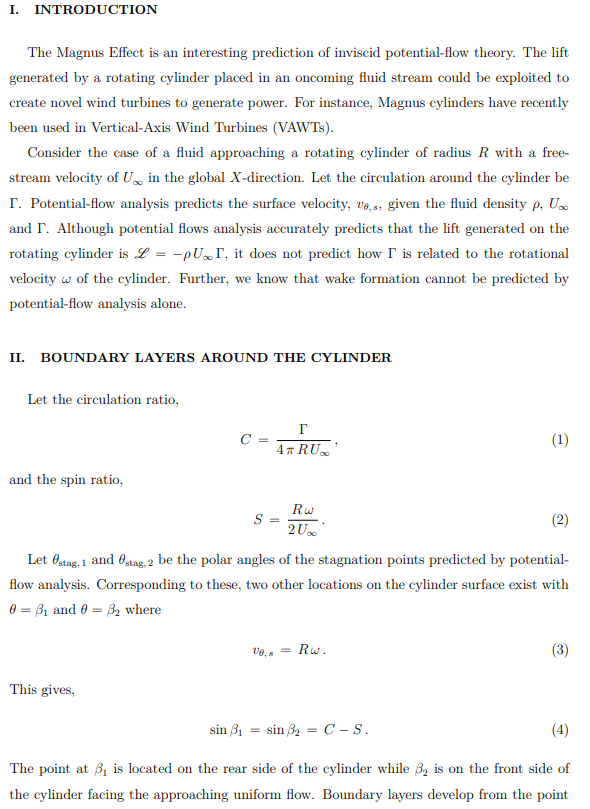 Solved I. INTRODUCTION The Magnus Effect is an interesting | Chegg.com