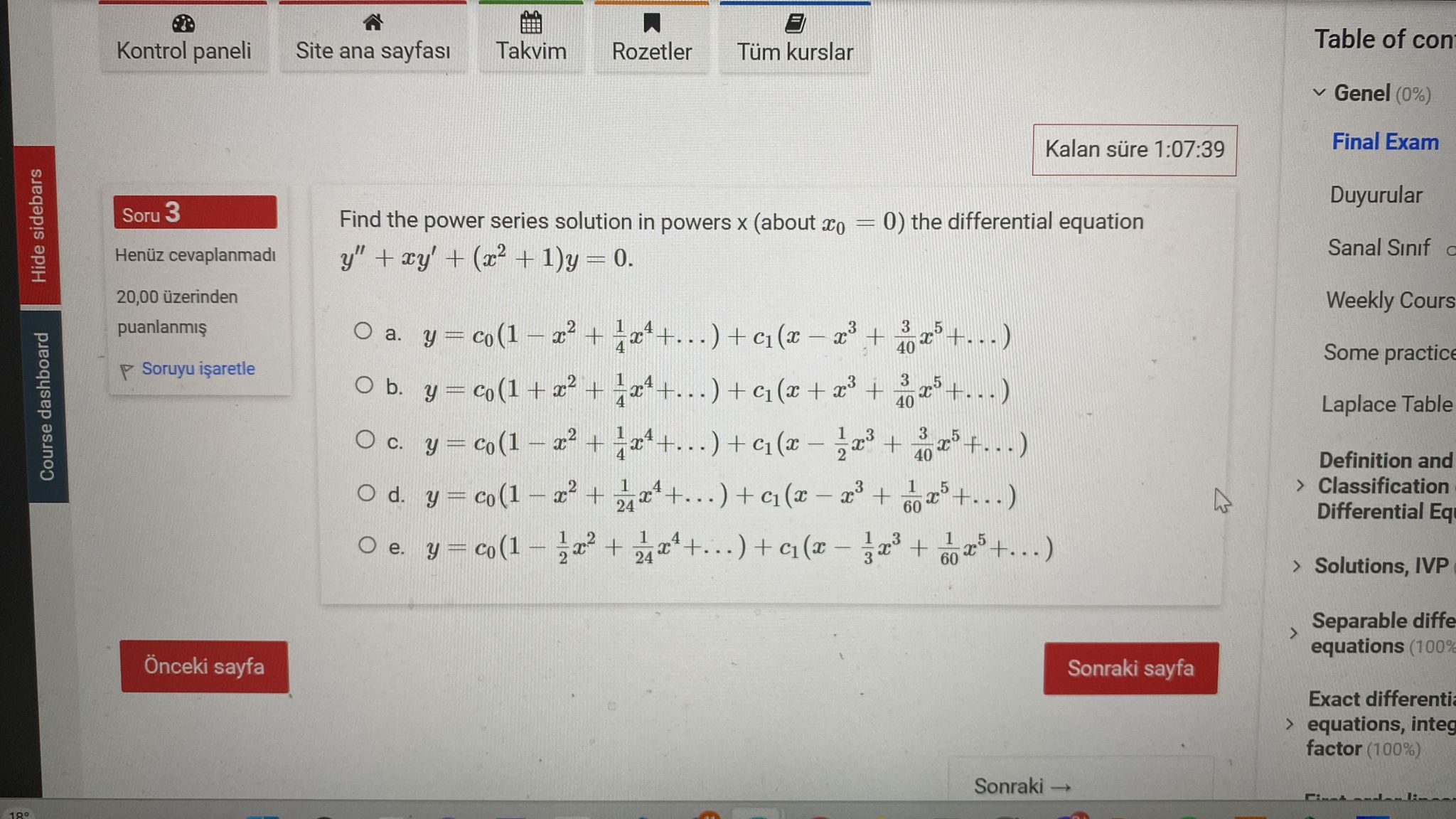 Solved Genel (0%) Final Exam Find the power series solution | Chegg.com