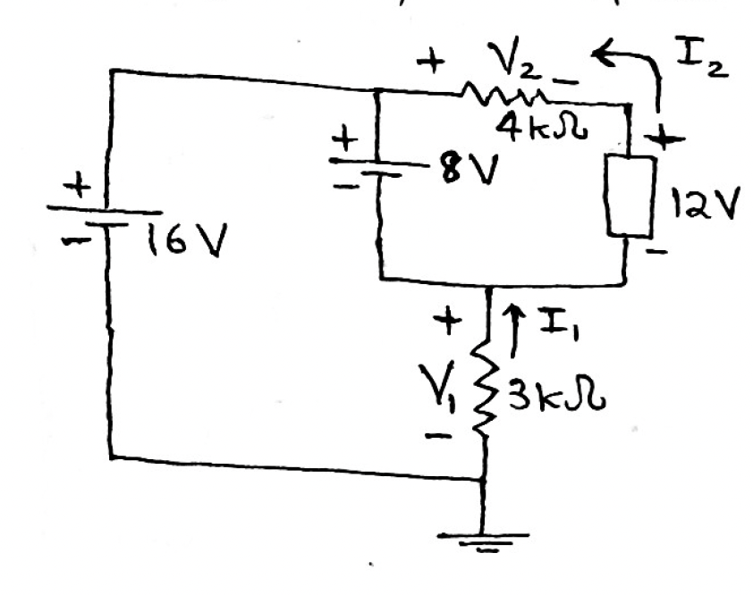 Solved For the circuit below, determine V1, V2, currents I1, | Chegg.com