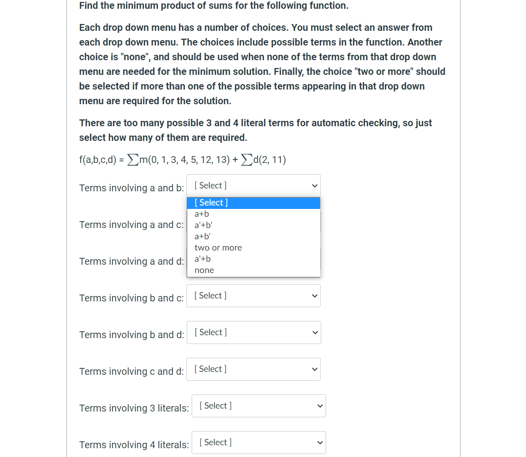 Solved Find the minimum product of sums for the following | Chegg.com