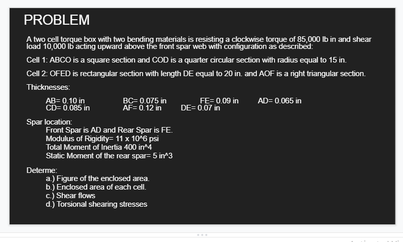 Solved Aircraft structures : Two cell torque box with two | Chegg.com