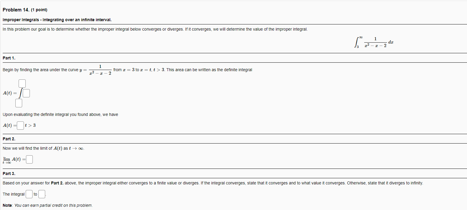Solved Problem 14. (1 point) Improper Integrals - | Chegg.com
