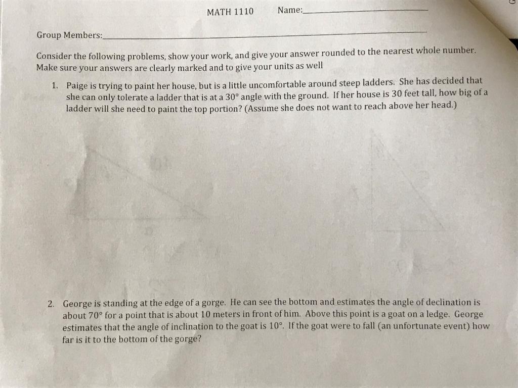 Solved MATH 1110 Name: Group Members: Consider the following | Chegg.com