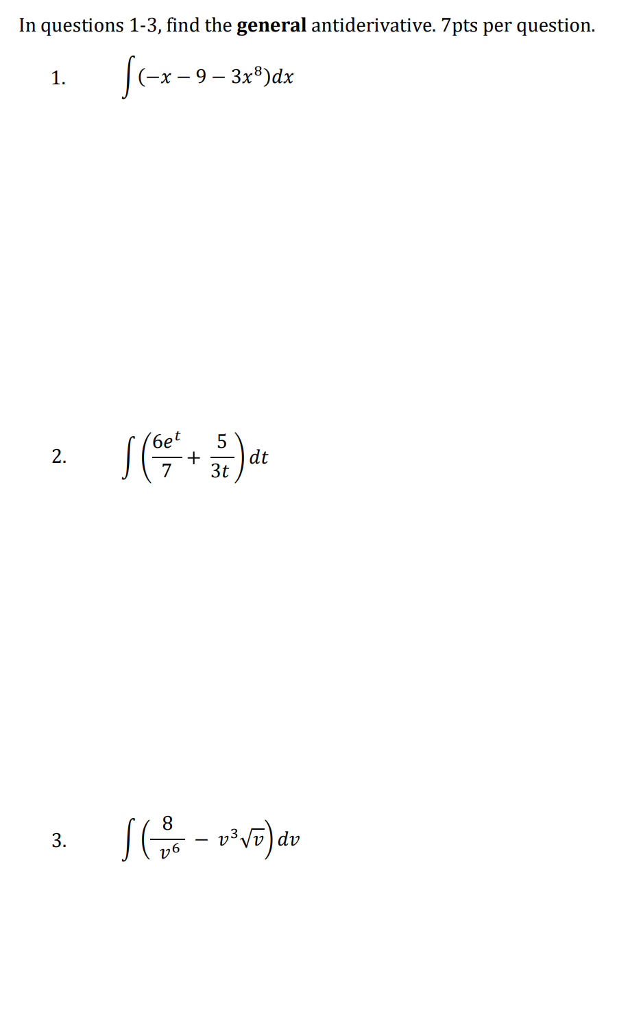 Solved In questions 1-3, find the general antiderivative. | Chegg.com