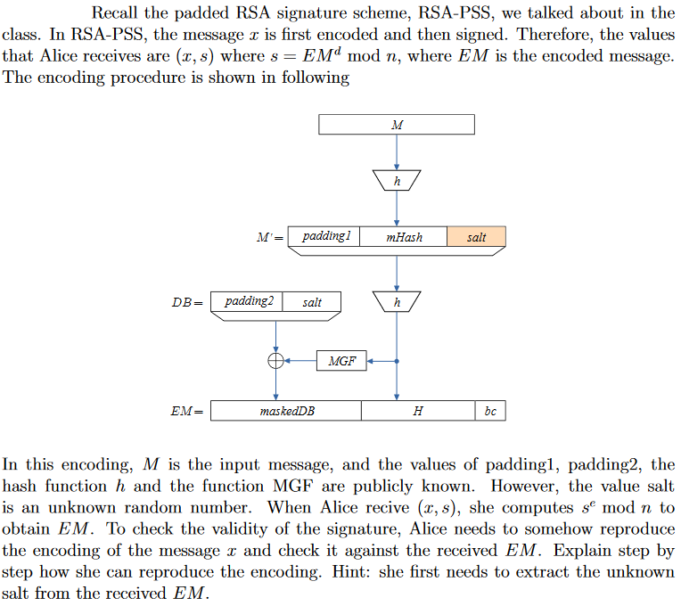 Solved Recall The Padded Rsa Signature Scheme Rsa Pss We 1375