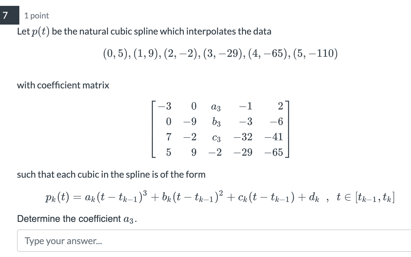 Solved Let p(t) be the natural cubic spline which | Chegg.com