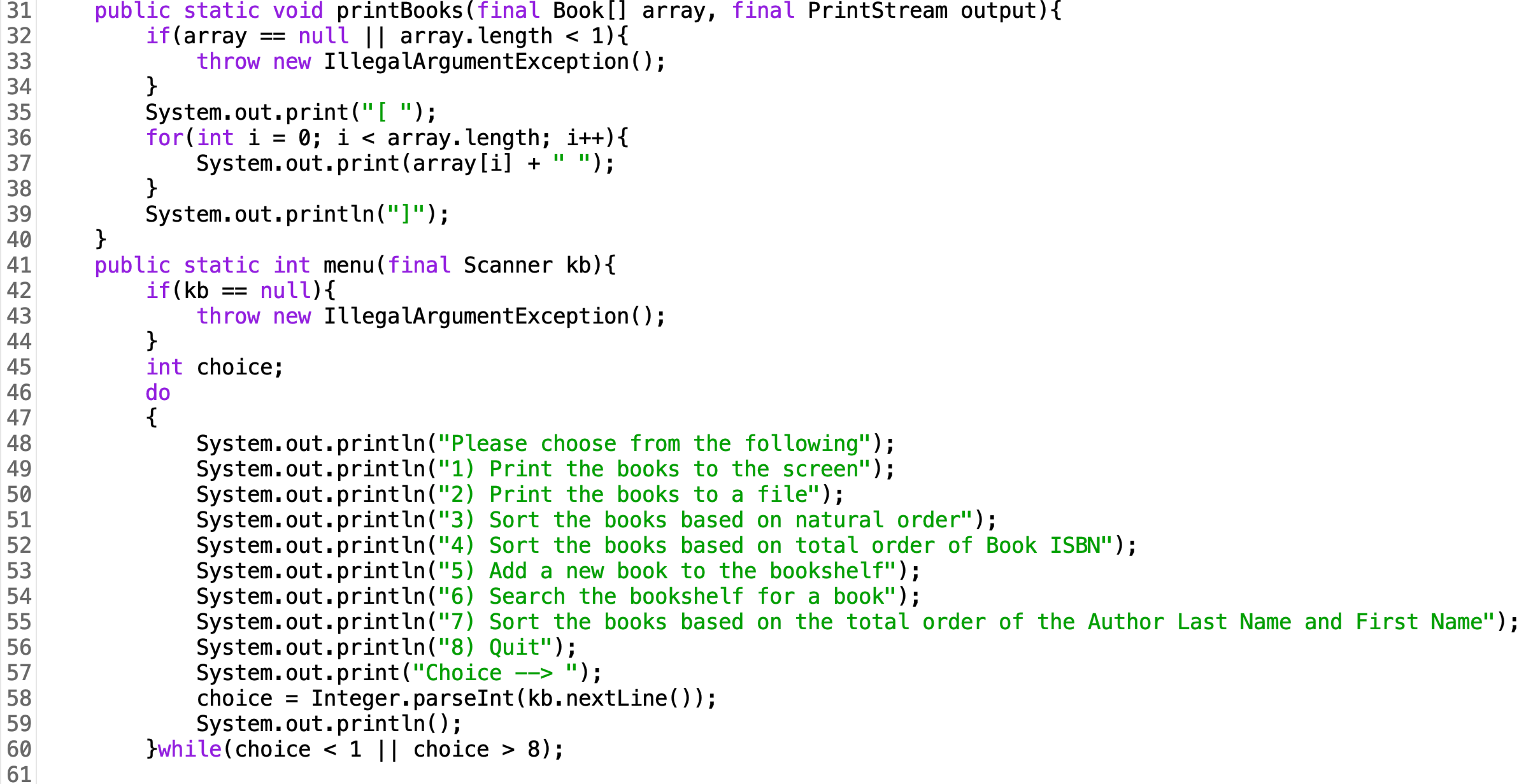 Solved public static void printBooks(final Book[] array, | Chegg.com