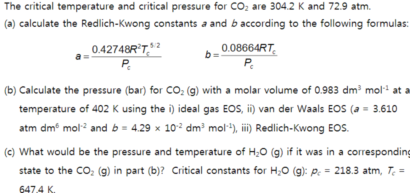The critical temperature and critical pressure for | Chegg.com