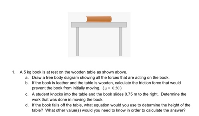 Solved 1. А5 kg book is at rest on the wooden table as shown | Chegg.com