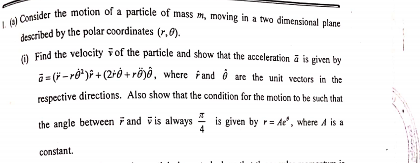 Solved 1. (8) Consider the motion of a particle of mass m, | Chegg.com
