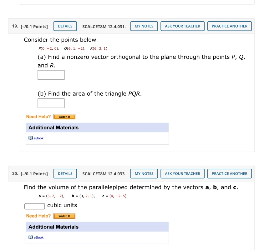 Solved 19. [-/0.1 Points] DETAILS SCALCET8M 12.4.031. MY | Chegg.com