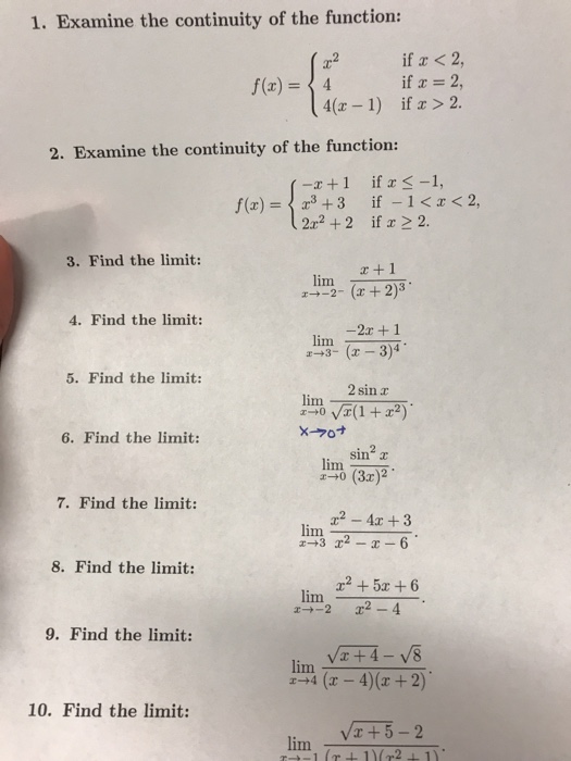 Solved 1. Examine the continuity of the functions ifx