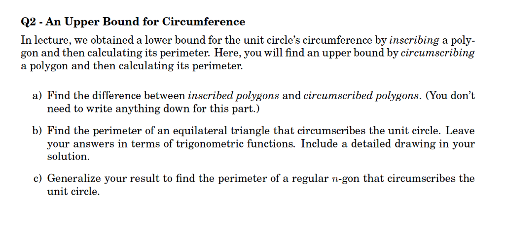 Solved Q2 - An Upper Bound for Circumference In lecture, we | Chegg.com