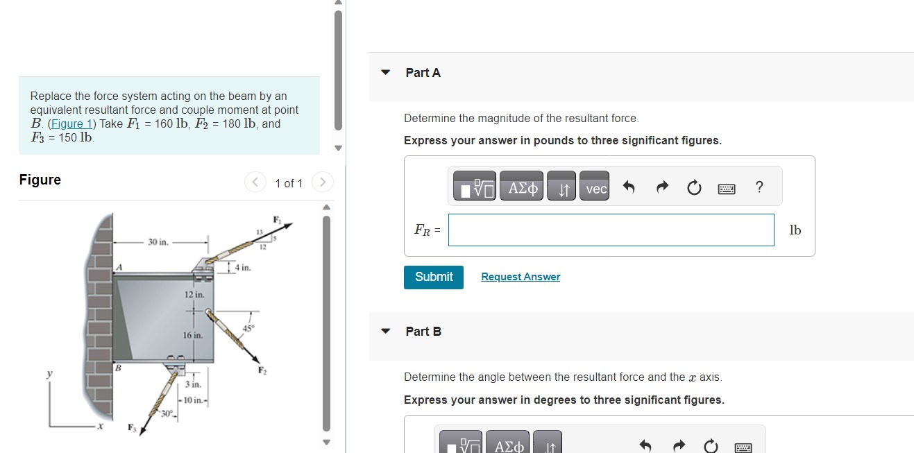 Solved Replace the force system acting on the beam by an | Chegg.com