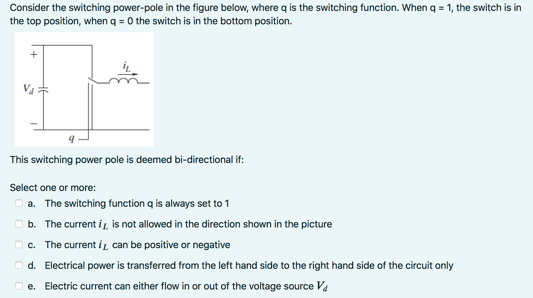 Solved Consider the switching power-pole in the figure | Chegg.com