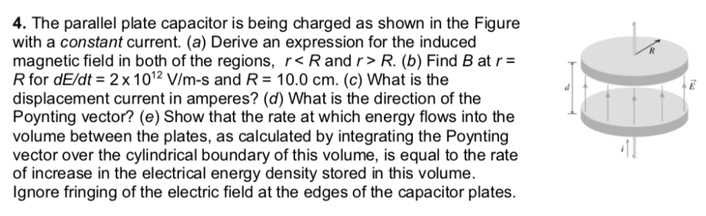 Solved 4. The parallel plate capacitor is being charged as | Chegg.com
