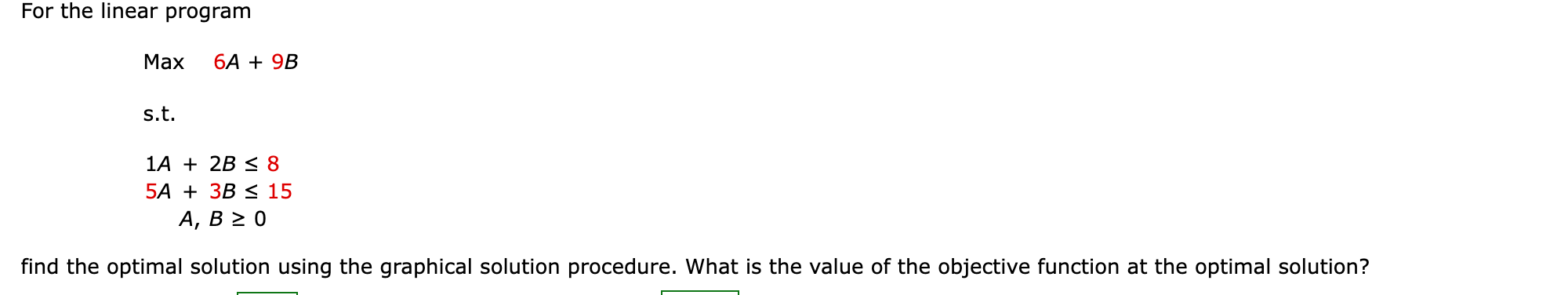 Solved For the linear program ﻿Max 6A+9B ﻿s.t. | Chegg.com