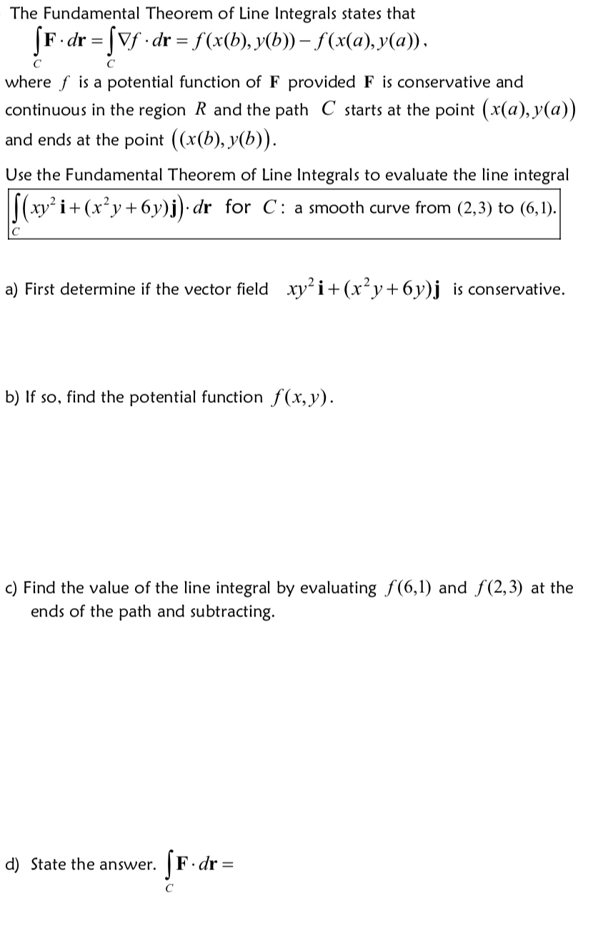 Solved C с The Fundamental Theorem of Line Integrals states | Chegg.com
