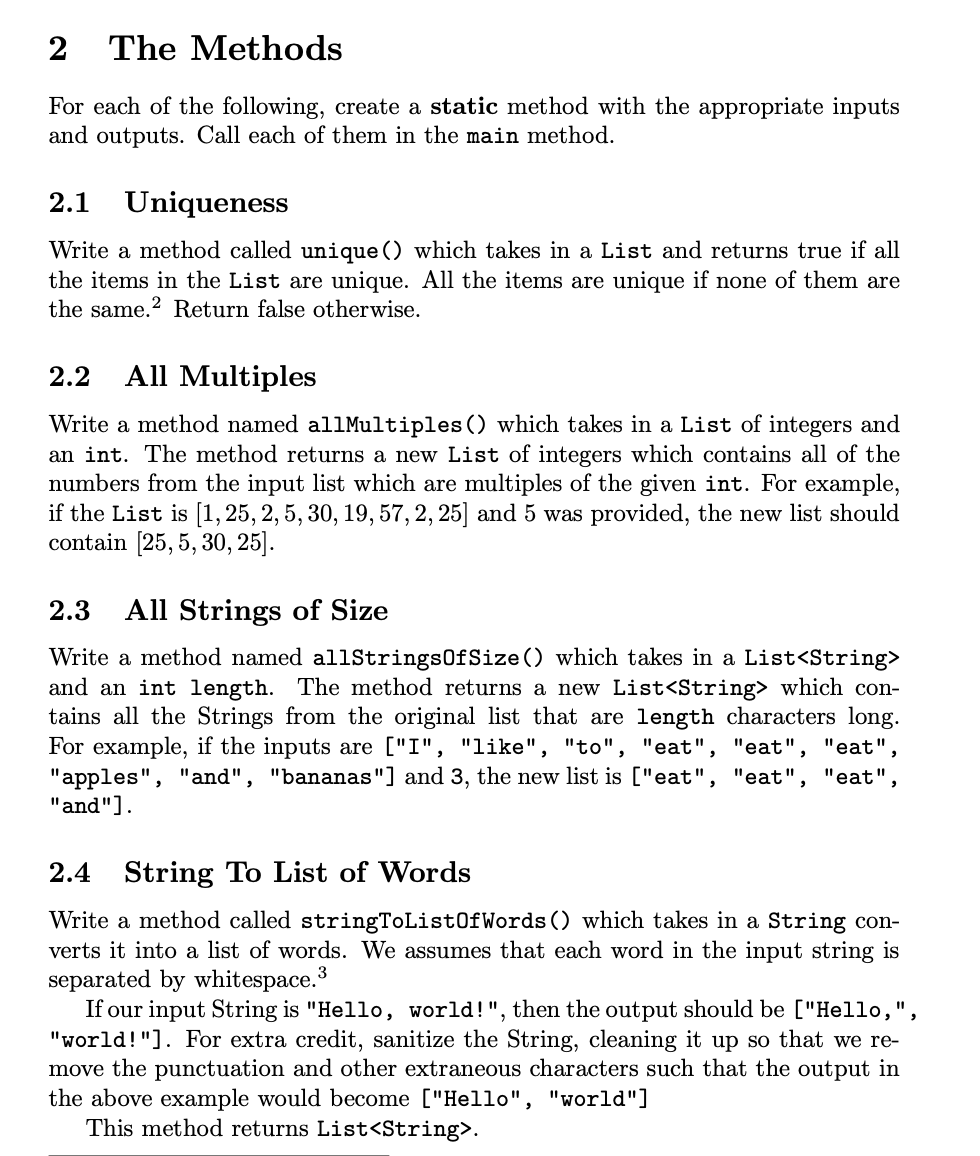 Solved 2 The Methods For each of the following, create a | Chegg.com
