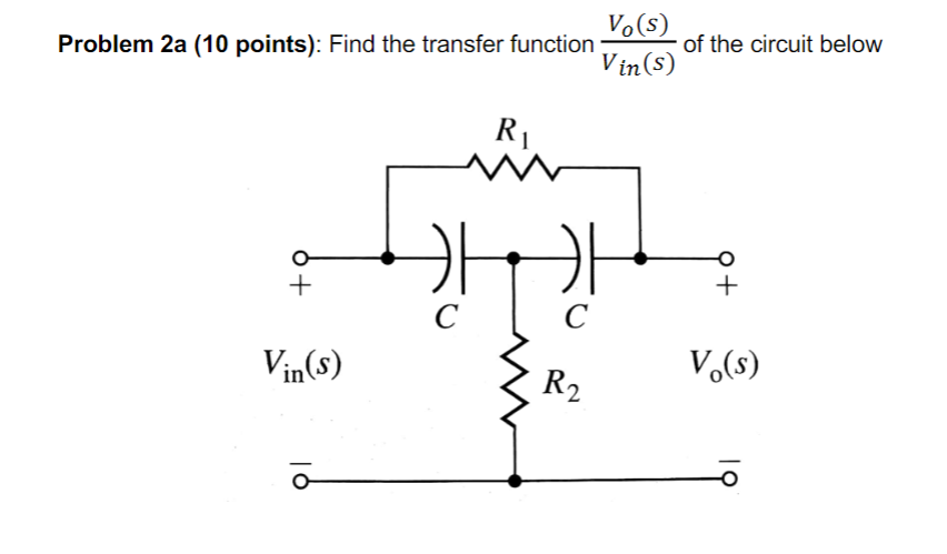 Solved Problem 2 a (10 points): Find the transfer function | Chegg.com