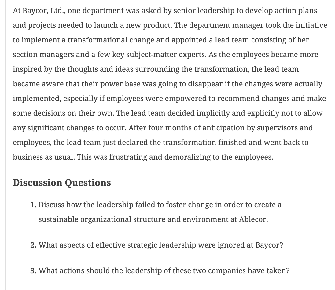 Solved At Baycor, Ltd., one department was asked by senior | Chegg.com