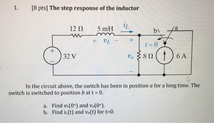 Solved 1. [8 pts] The step response of the inductor 12 Ω 5mH | Chegg.com