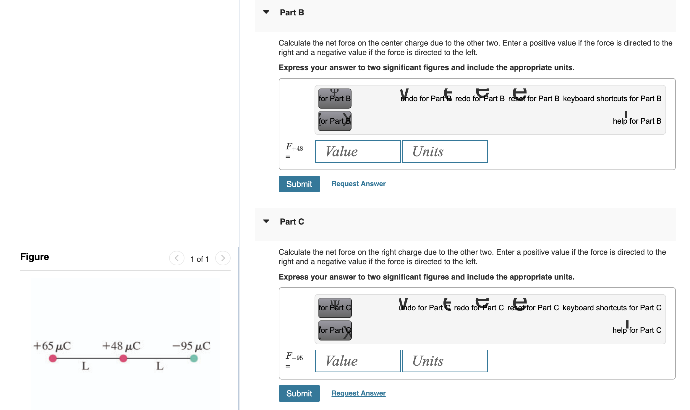 Calculate the net force on the center charge due to | Chegg.com