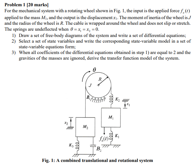 Solved Problem 1 [20 marks] For the mechanical system with a | Chegg.com