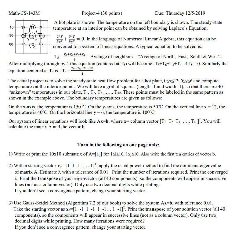 Math-CS-143M Project-4 (30 points) Due: Thursday | Chegg.com