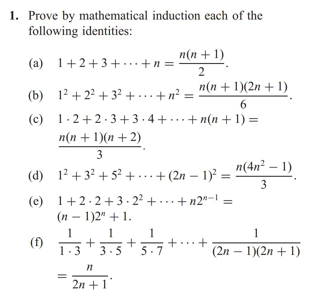 Solved Prove by mathematical induction each of the following | Chegg.com