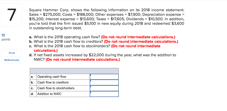 Solved 7 Square Hammer Corp. shows the following information | Chegg.com