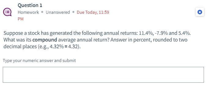 Solved Suppose a stock has generated the following annual | Chegg.com