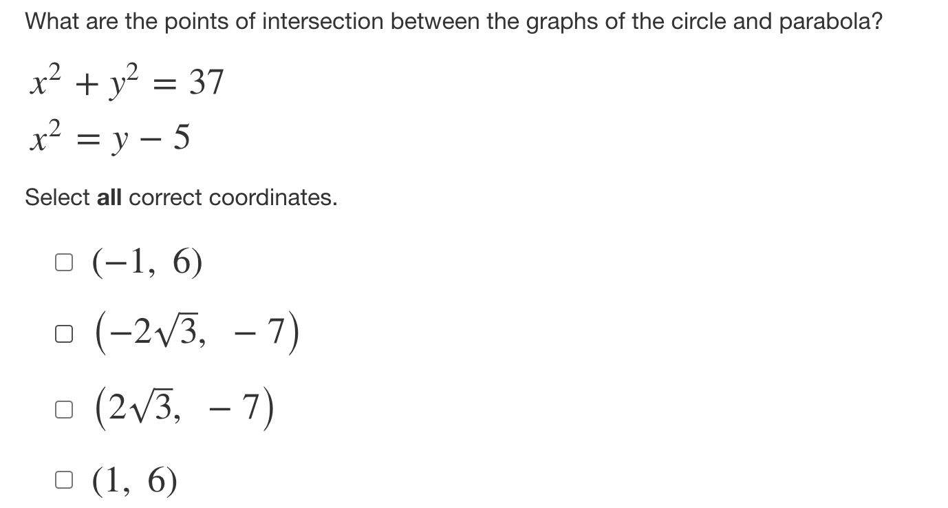 Solved What are the points of intersection between the | Chegg.com