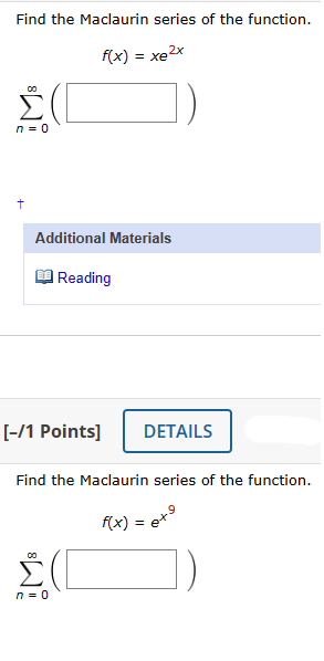 Solved Find the Maclaurin series of the function. f(x)=xe2x | Chegg.com