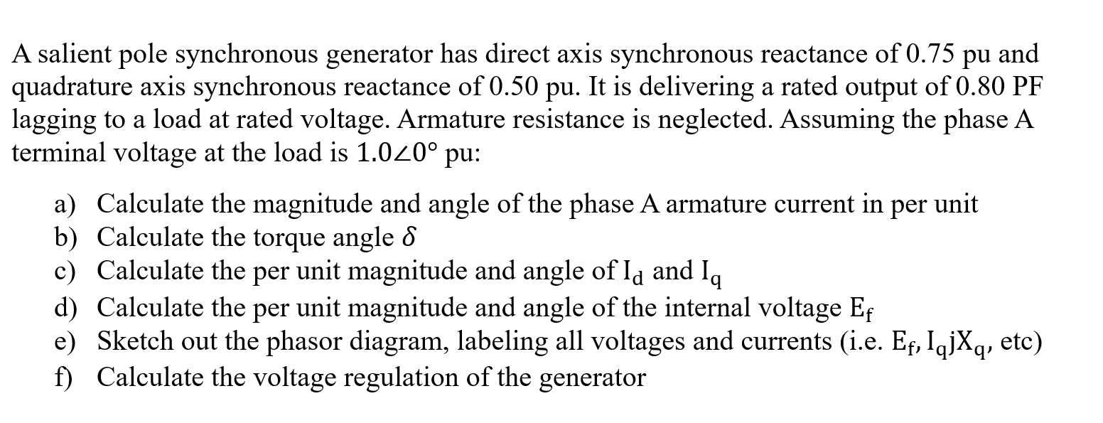 Solved A salient pole synchronous generator has direct axis | Chegg.com
