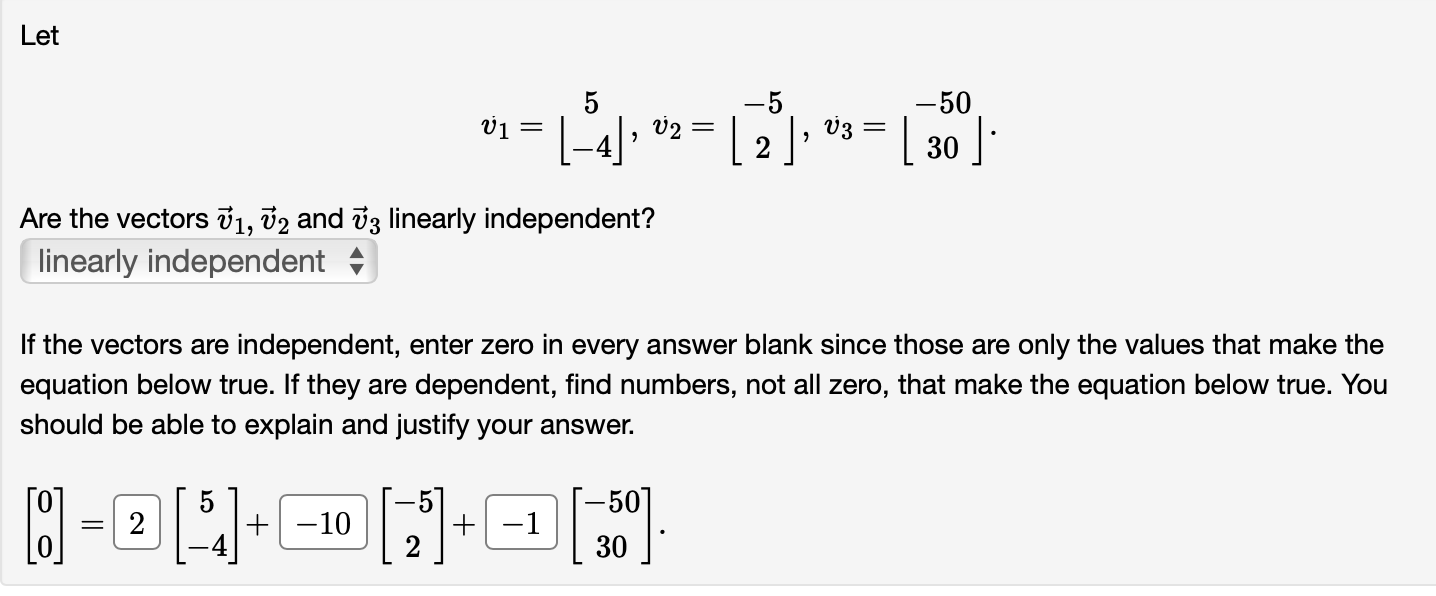 Solved Let v1=⌊5−4⌋,v2=⌊−52⌋,v3=⌊−5030⌋. Are the vectors | Chegg.com