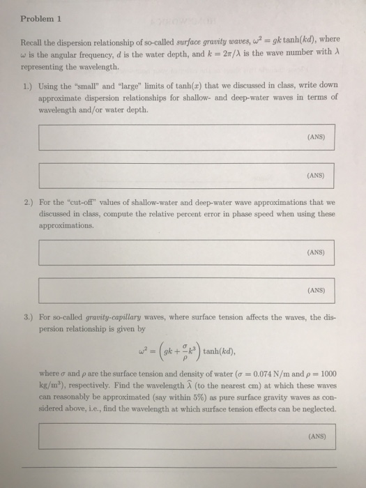 Solved Problem 1 Recall the dispersion relationship of | Chegg.com