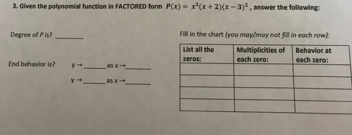 Solved 3. Given the polynomial function in FACTORED form | Chegg.com